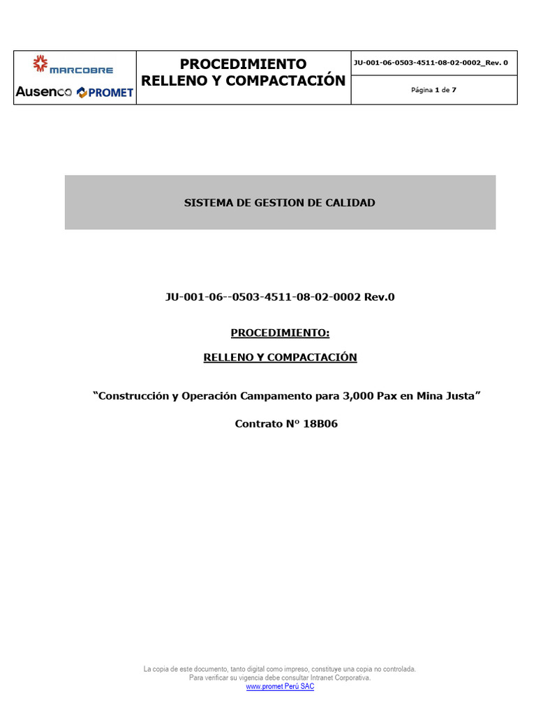Pets - Relleno y Compactacion (Marcobre) | PDF | Hormigón | Fundación (Ingeniería)