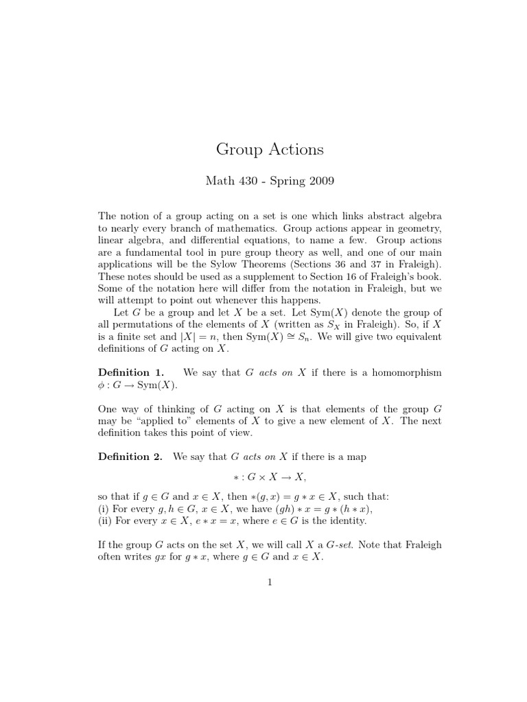 Understanding Group Actions in Algebra | PDF | Group (Mathematics ...