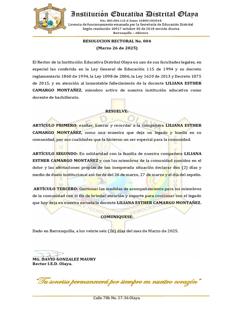 Resolucion Rectoral 004 2025 | PDF