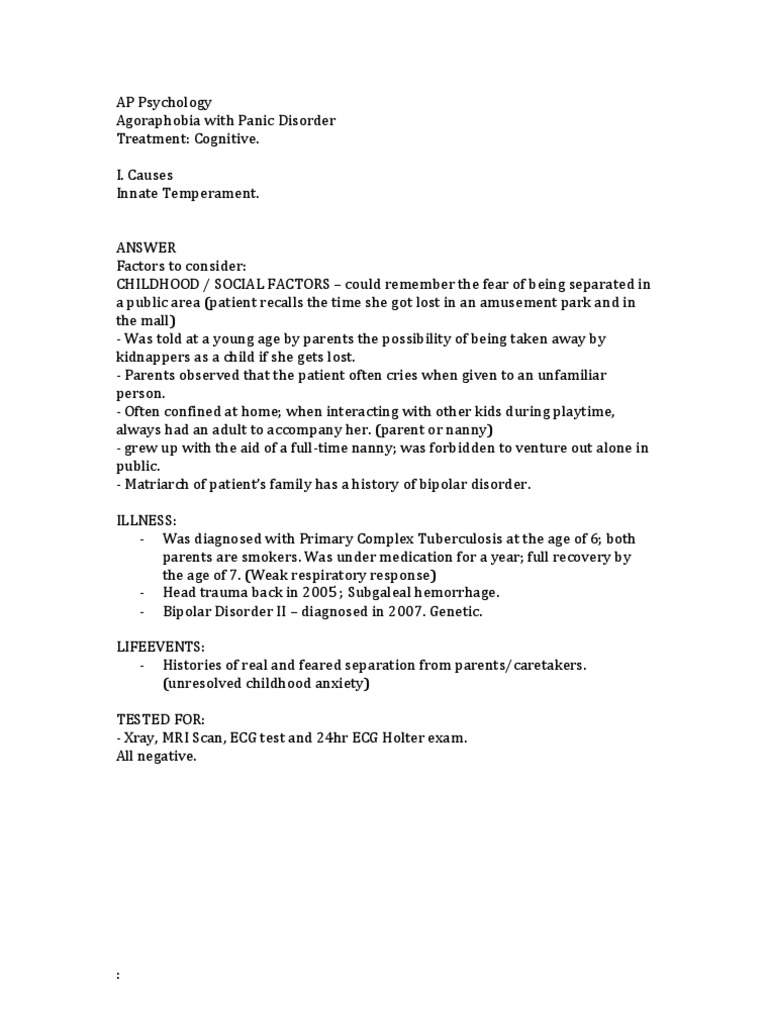Case Study: Agoraphobia With Panic Disorder | PDF | Wellness
