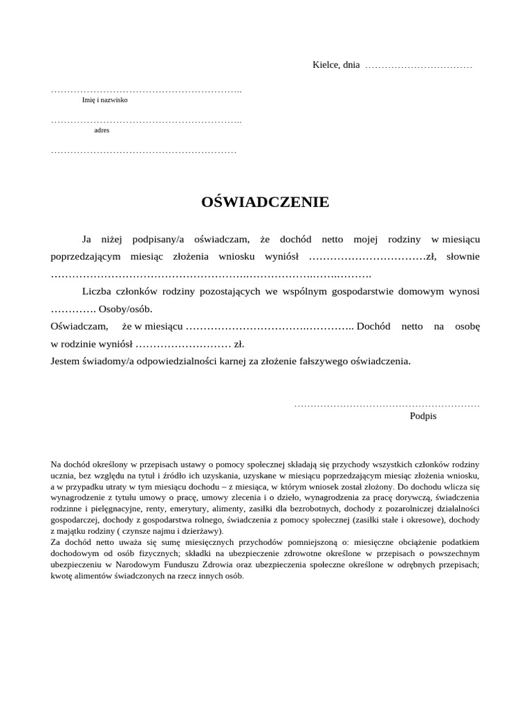Oswiadczenie o Dochodach | PDF