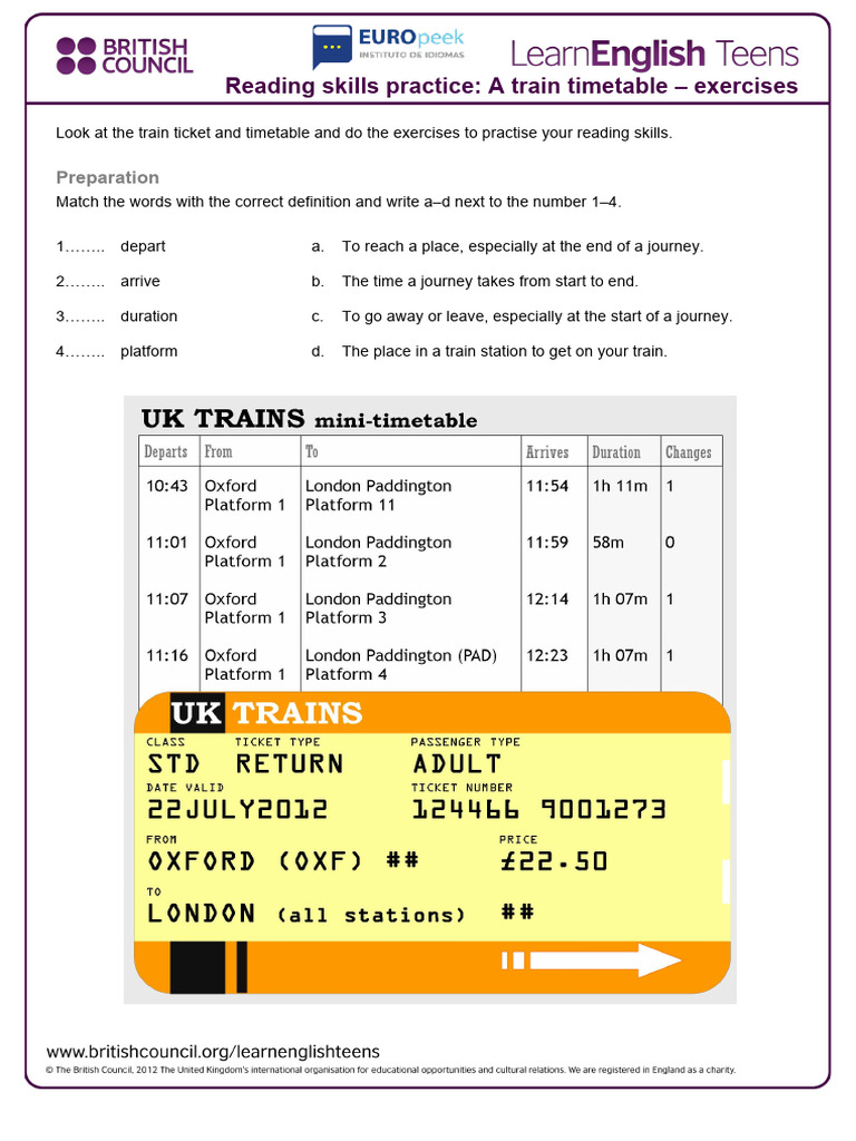 WS1. Train Timetables. Euroteens | PDF