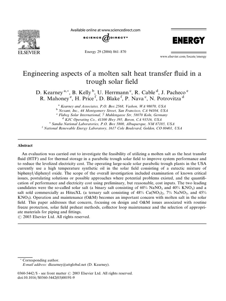 Molten Salt HTF in Trough Solar Fields | PDF | Solar Energy | Heat