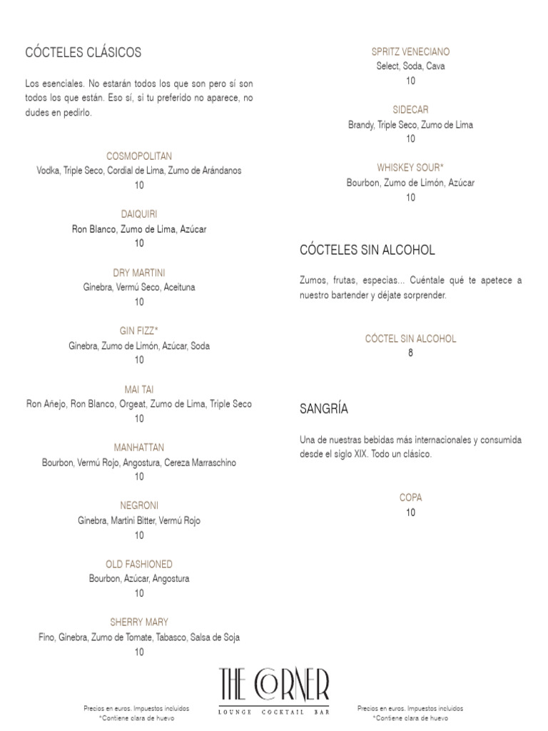 Carta Cocktails The Corner | PDF | Ginebra | Ron