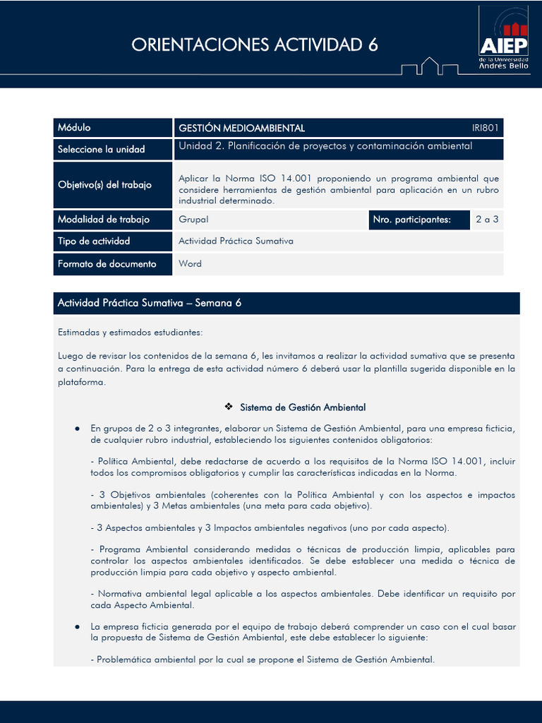 Orientaciones Actividad, Semana 6 | PDF