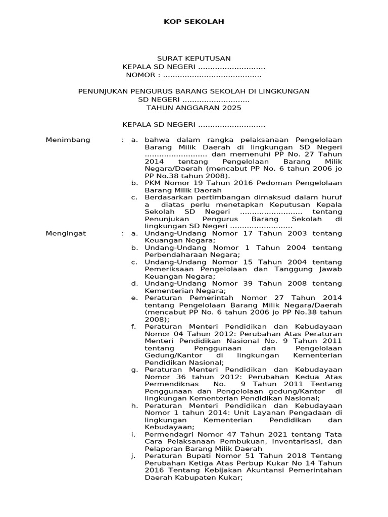 Draft SK Pengurus Barang Ta. 2025 | PDF