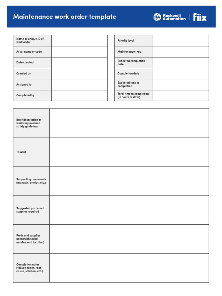Maintenance Work Order Template | PDF
