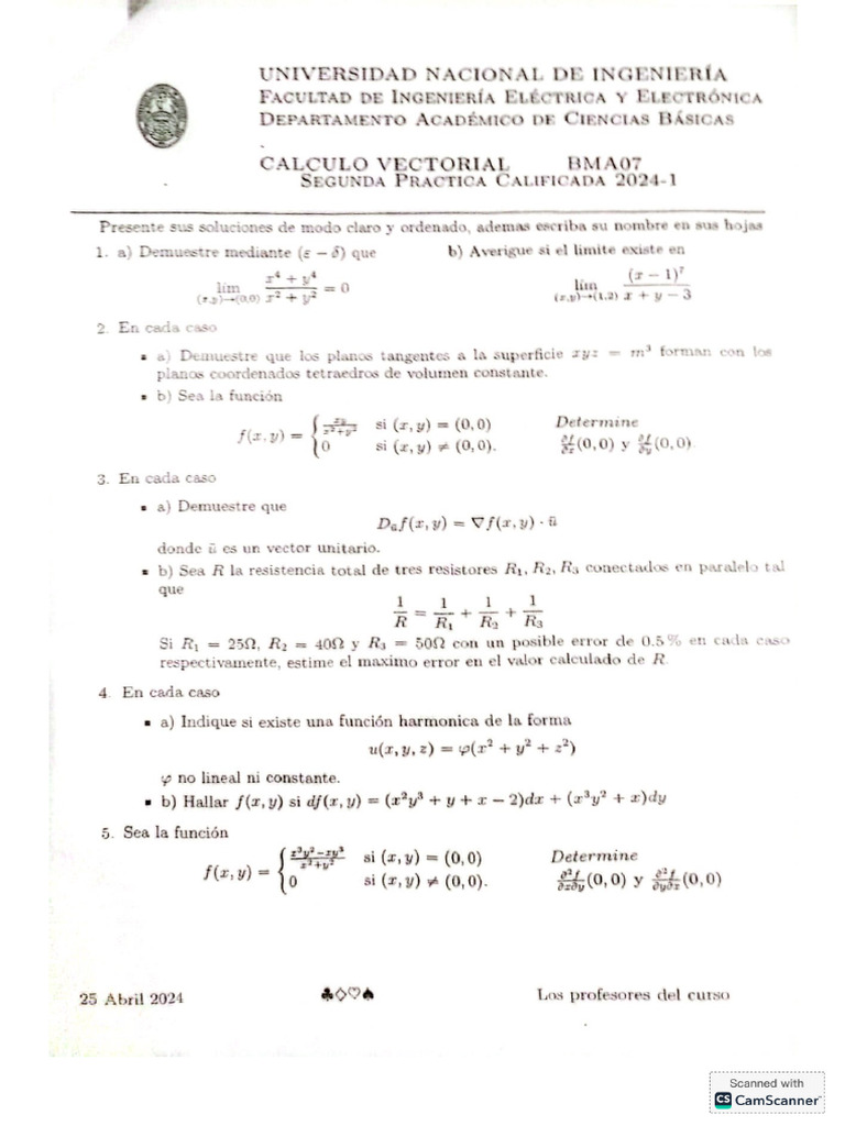 PC2 BMA07 Calculo Vectorial FIEE UNI | PDF