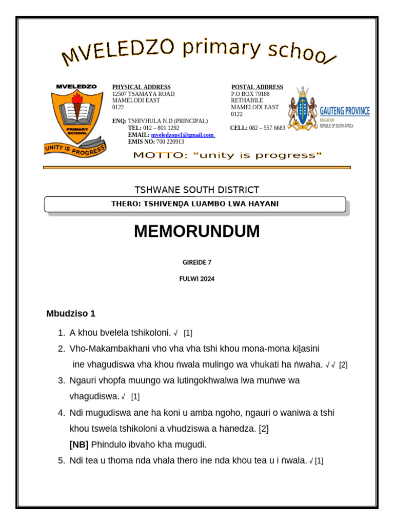 GRD 7 Term2 Memo MVELEDZO PS | PDF