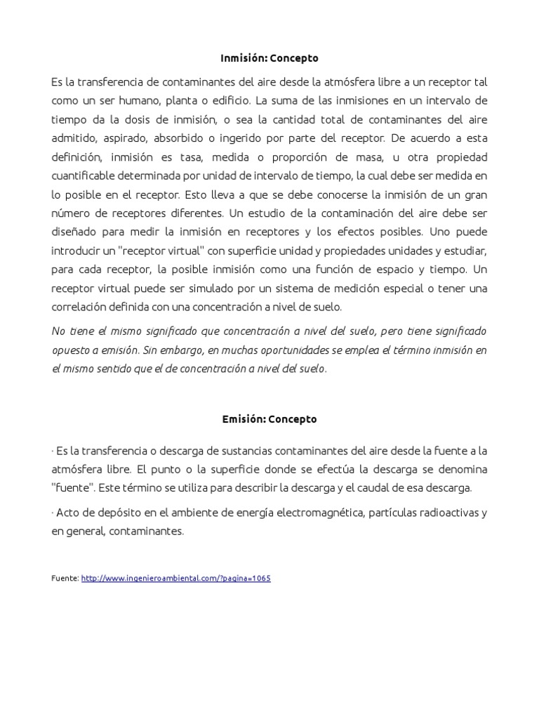 Concepto de Emisión e Inmisión | PDF | Contaminación | La contaminación ...