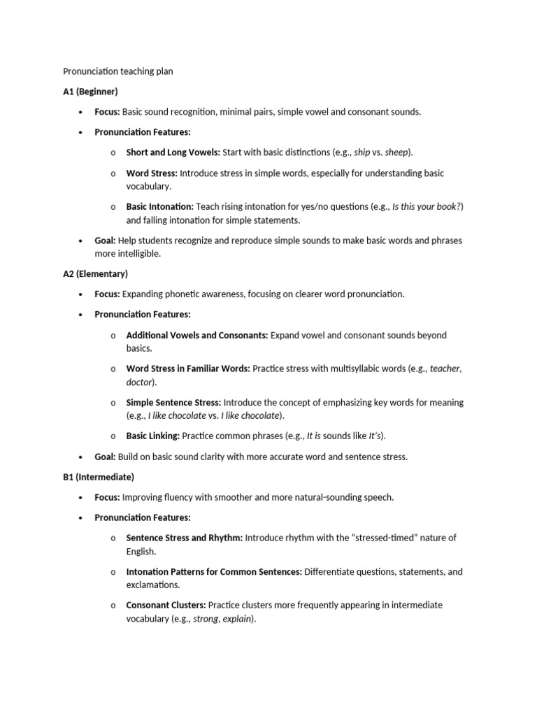 Pronunciation Teaching Plan | PDF | Stress (Linguistics) | Speech
