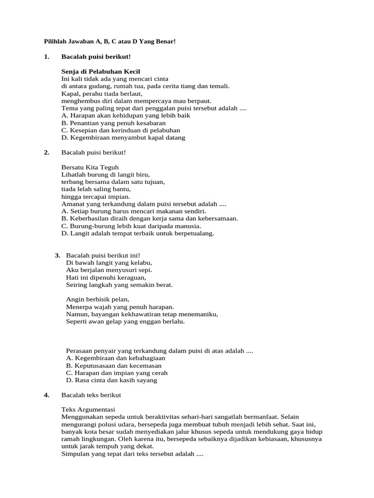 Soal Psaj Bahasa Indonesia Kelas 9/ujian | PDF