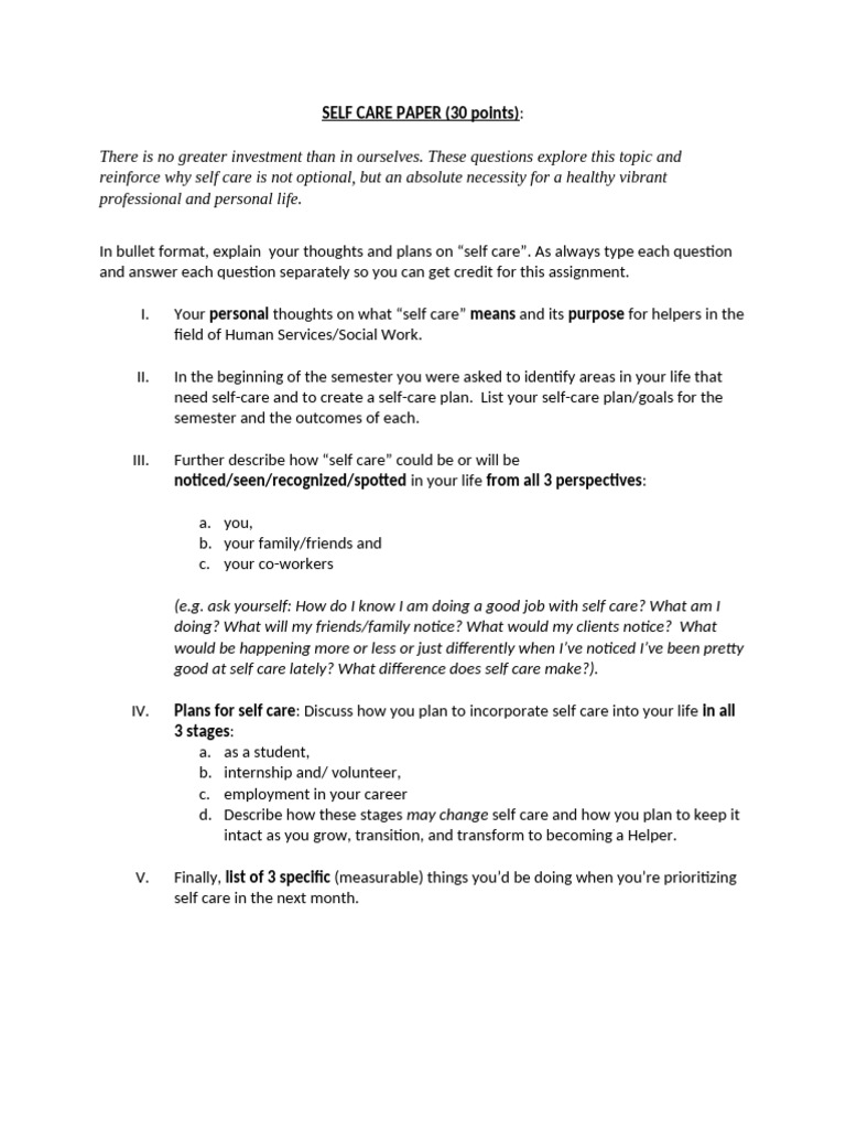 Final Self Care Paper | PDF