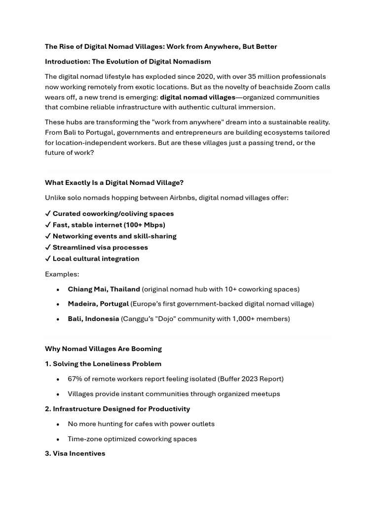 The Rise of Digital Nomad Villages Work From Anywhere, But Better | PDF ...