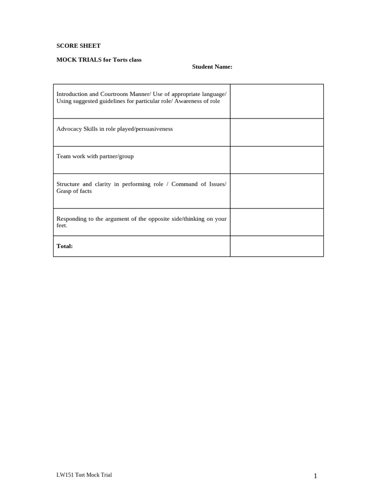 Score Sheet | PDF