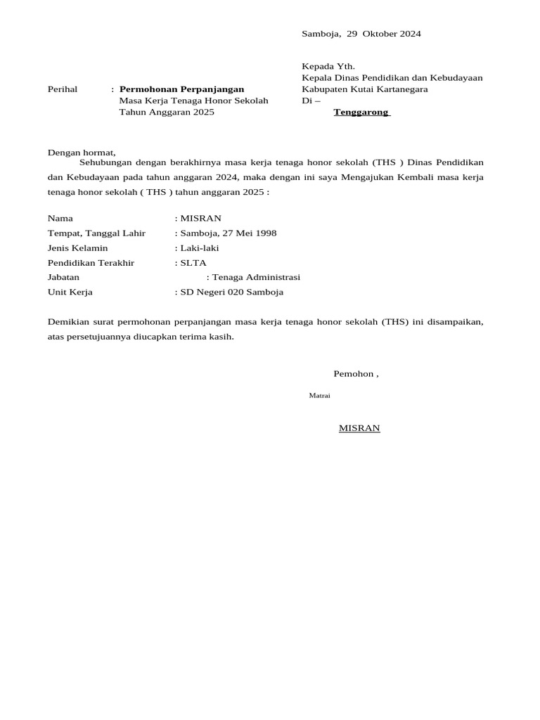 SURAT PERMOHONAN THS | PDF