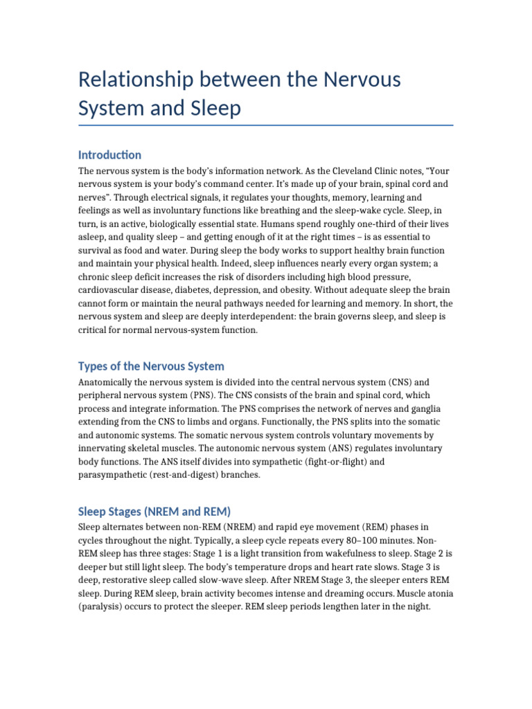 Nervous System and Sleep | PDF | Sleep | Rapid Eye Movement Sleep