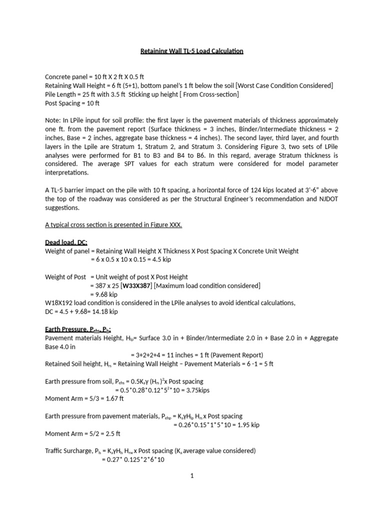 Hand Calculations - TL5 - Rrtaining Wall | PDF | Deep Foundation ...
