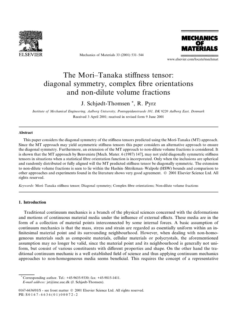 The Mori-Tanaka Stiffness Tensor - Diagonal Symmetry Complex Fibre ...