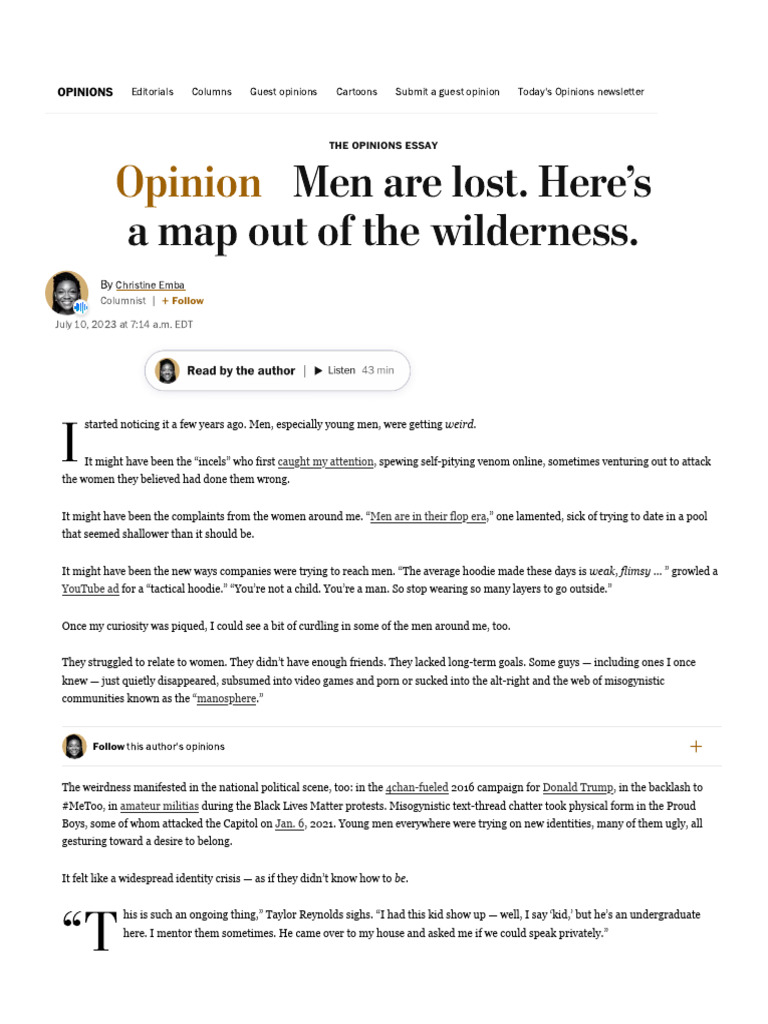 WaPo - Christine Emba - Men Are Lost. | PDF | Masculinity