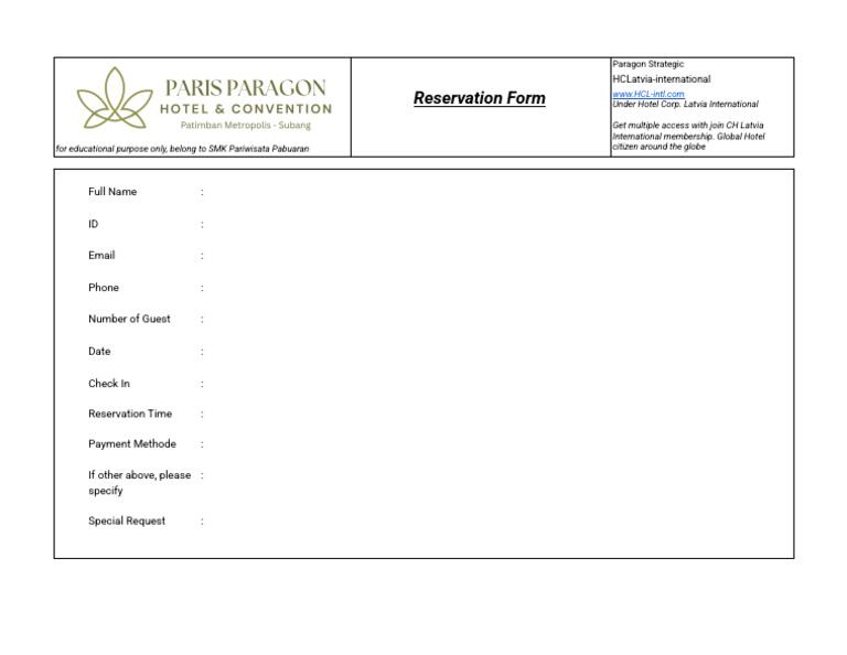 Reservation Form | PDF