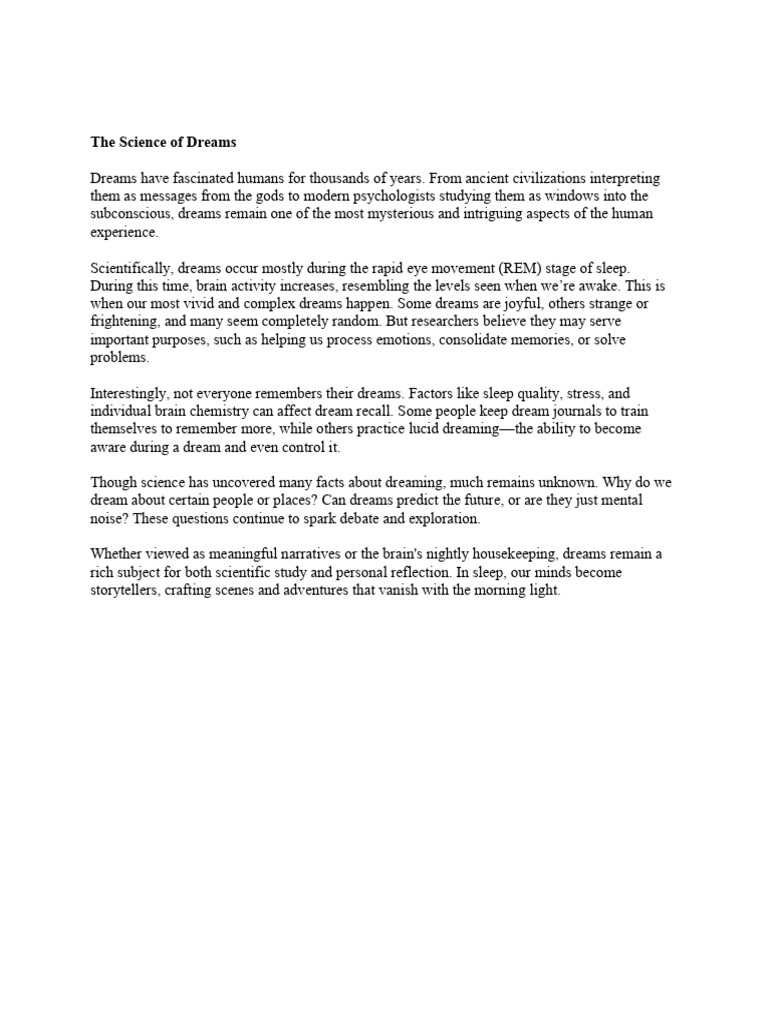 The Science of Dreams | PDF