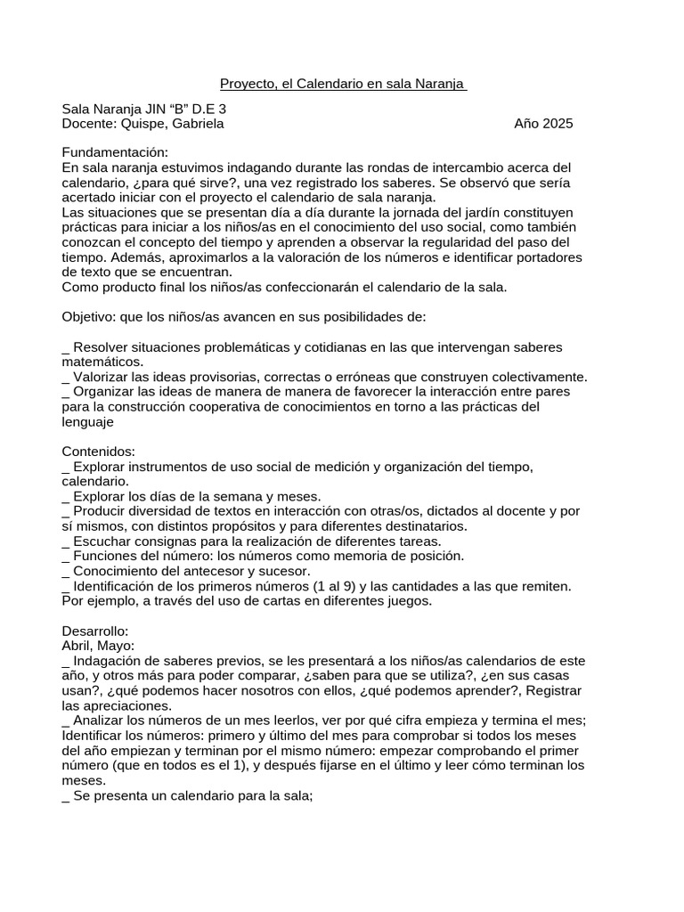 Proyecto de Calendario en Sala Naranja | PDF | Calendario