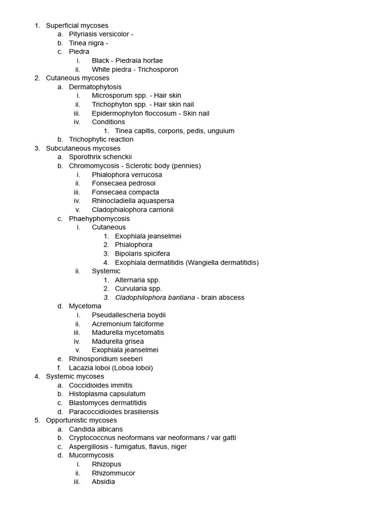 Microbiology Mycology Summary | PDF