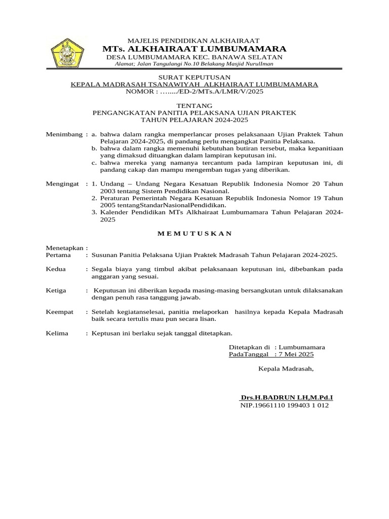 Sk Praktek Mts 2025 | PDF