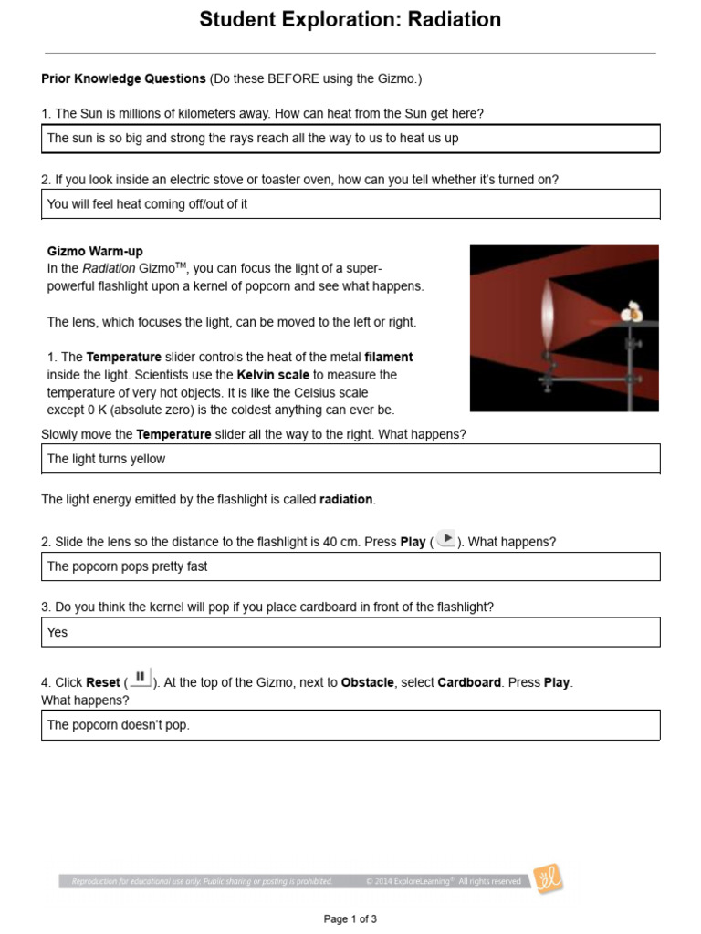 Understanding Radiation Through Gizmo Experiment | PDF | Flashlight | Light