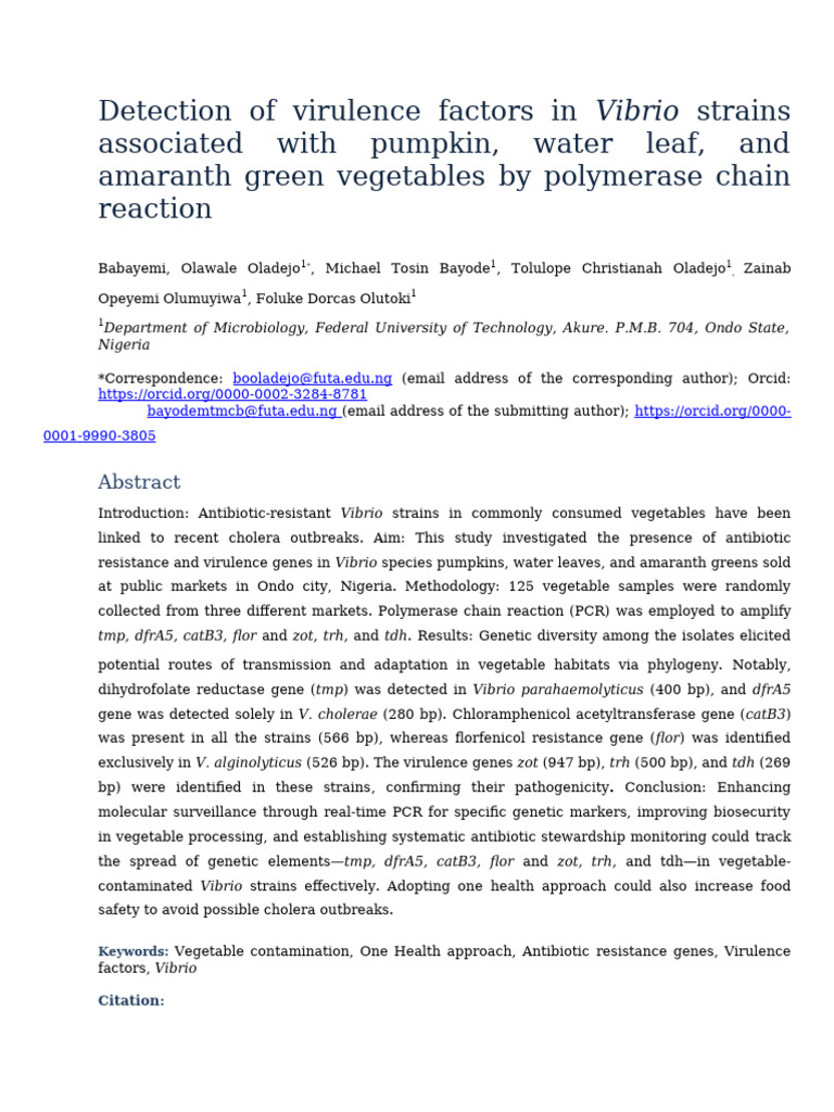 Detection of Virulence Factors in Vibrio | PDF | Antimicrobial Resistance | Polymerase Chain ...