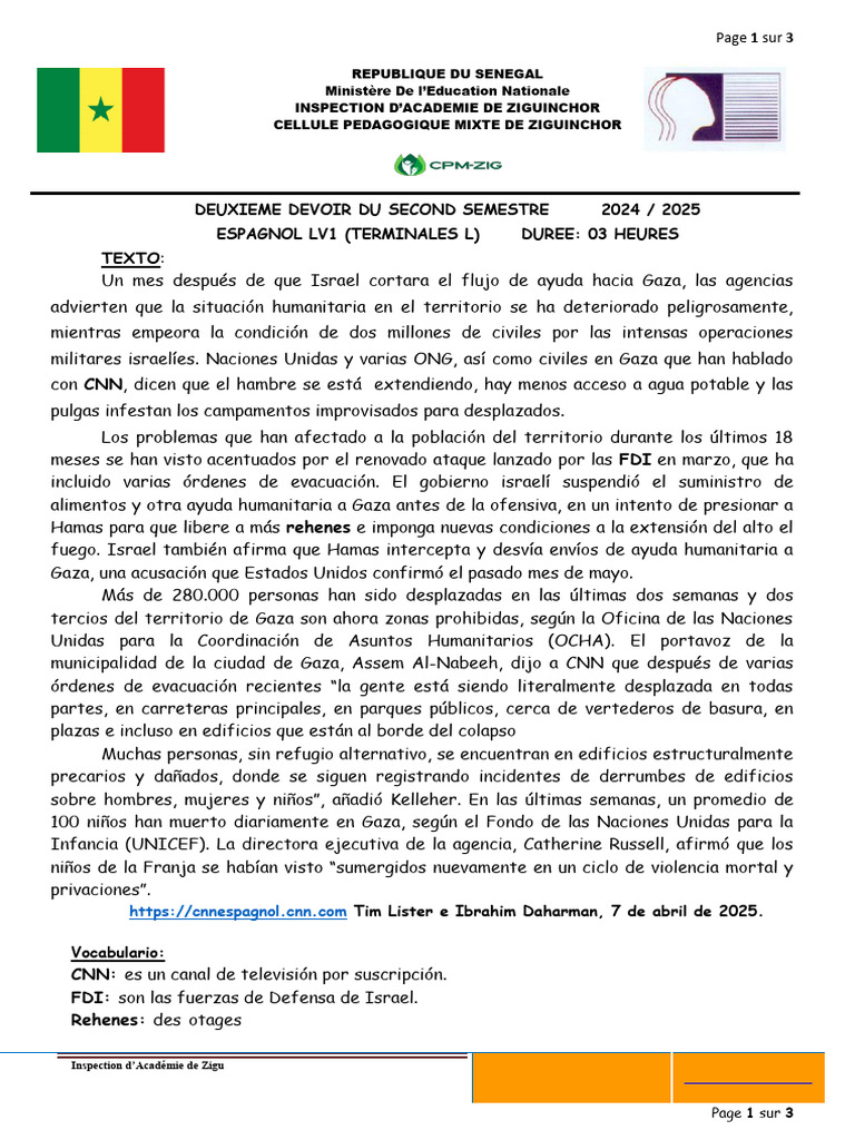 TLV1 Deuxième Devoir Sem2 2025 | PDF | Franja de Gaza | Israel