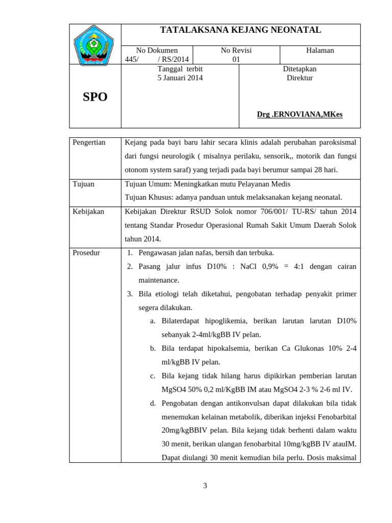 SPO Tatalaksana Kejang Neonatal | PDF