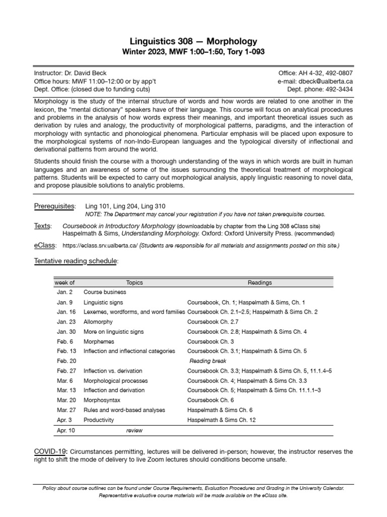 2024 Winter LING 308 LECTURE B1 | PDF | Morphology (Linguistics) | Linguistics