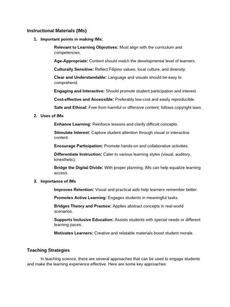 Teaching-Strategies IMs Notes | PDF | Learning | Cognition