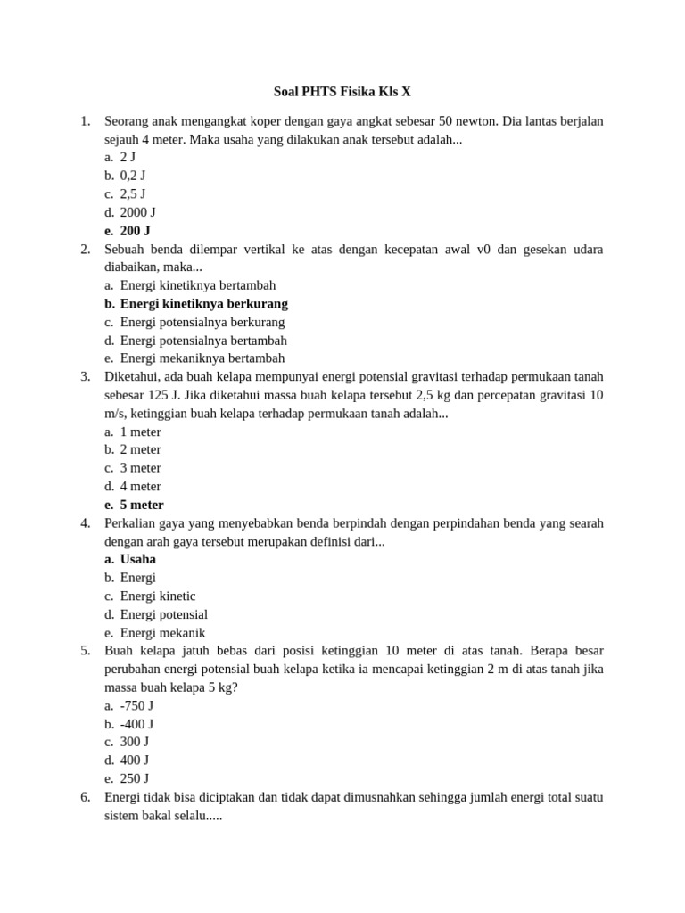 Soal PHTS Fisika Kls X 2025 | PDF