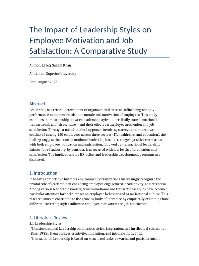 Leadership Styles Motivation Research Paper - Docx Draft | PDF ...