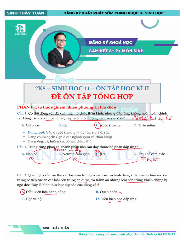 Bản live Đề ôn tập tổng hợp số 1 Sinh học 11 HKII 2k8 | PDF