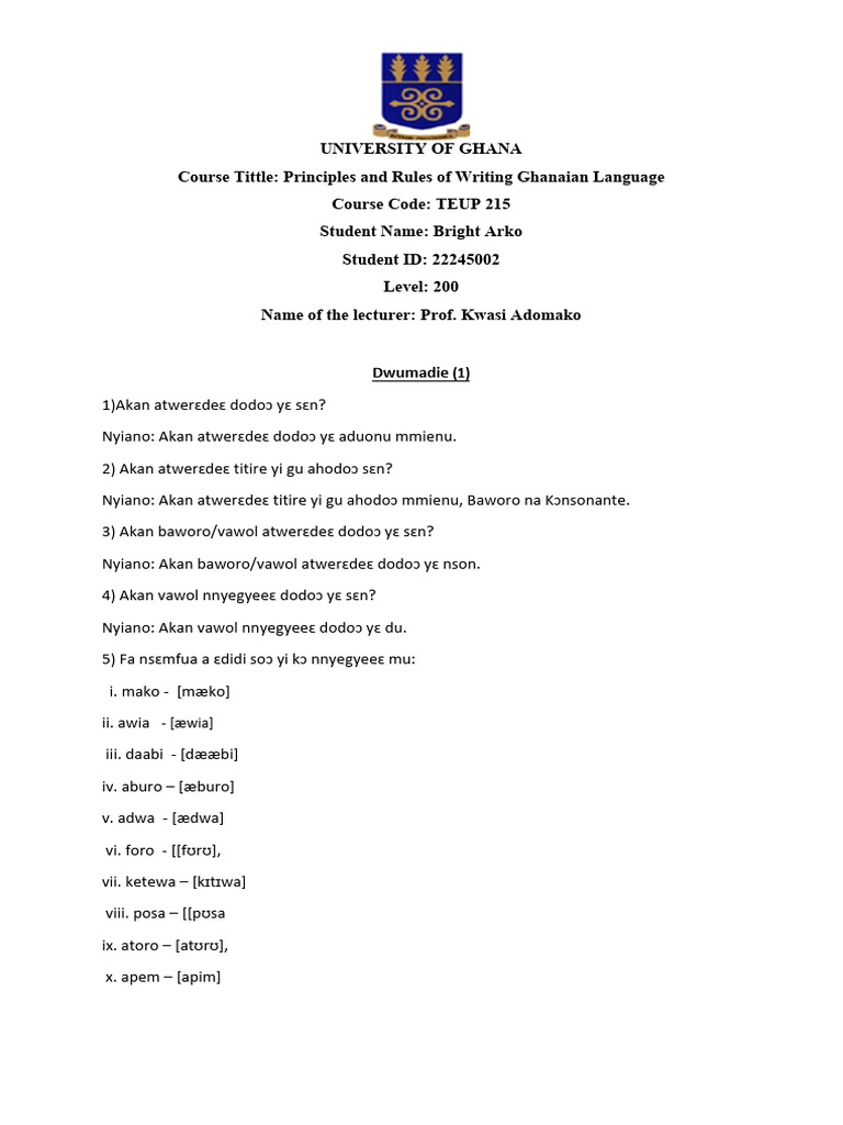 Principles and Rules of Writing Ghanaian Language | PDF