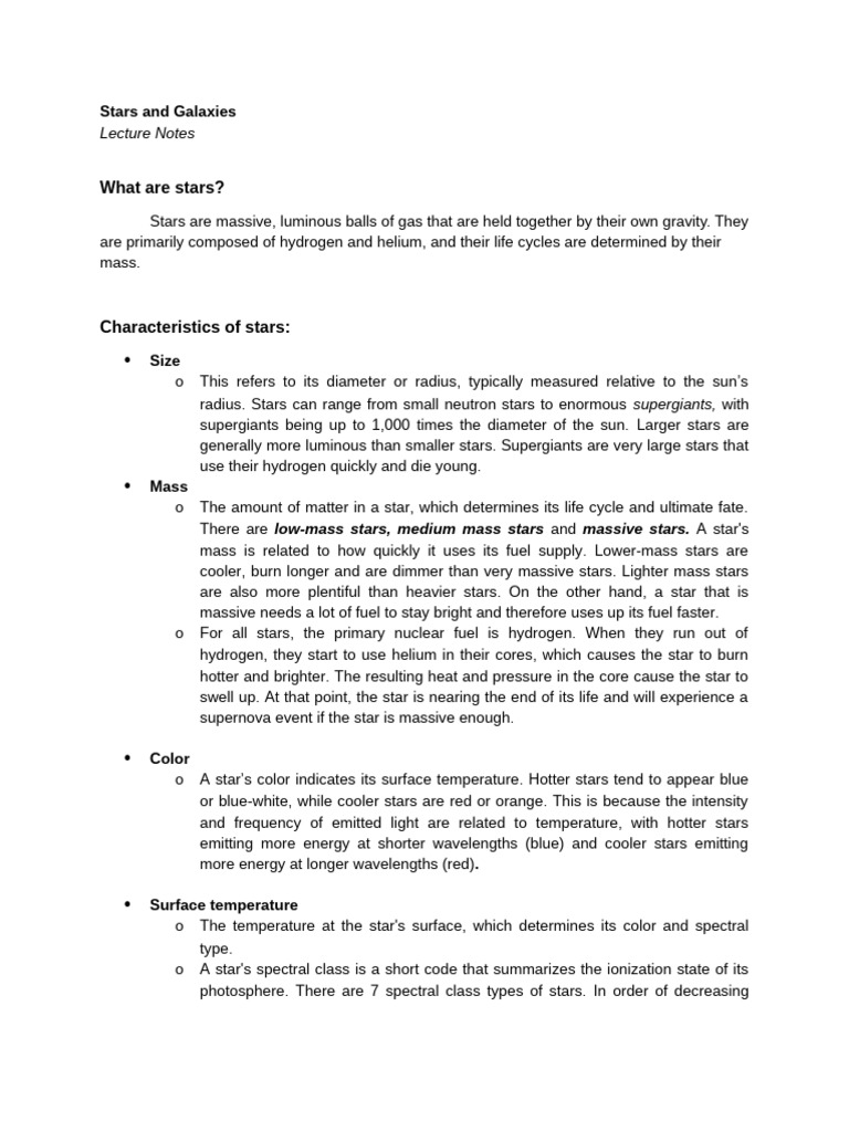 Science Lecture Notes Stars-Galaxies - Notes | PDF | Stars | Galaxy