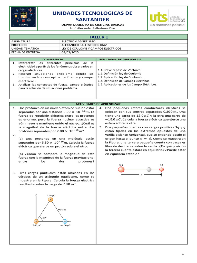 Alex Ballesteros Taller1 | PDF | Electricidad | Fuerza