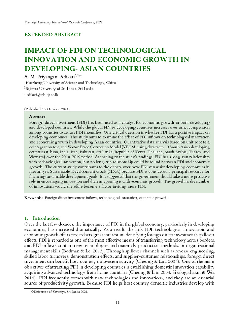 Impact of FDI On Technological Innovation and Economic Growth | PDF ...