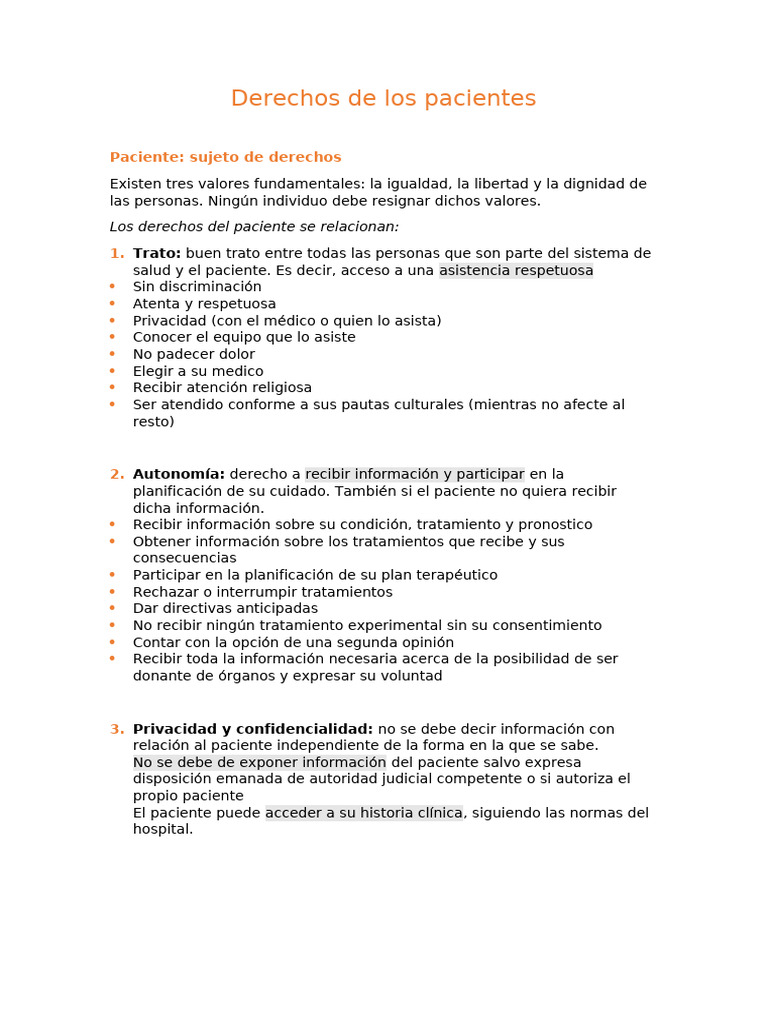 Derechos Fundamentales del Paciente | PDF | Consentimiento informado ...