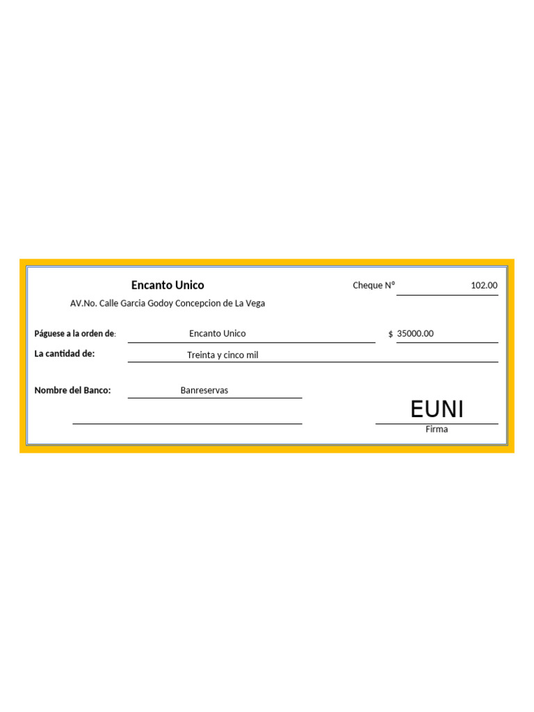 Formato de Cheque en Excel | PDF