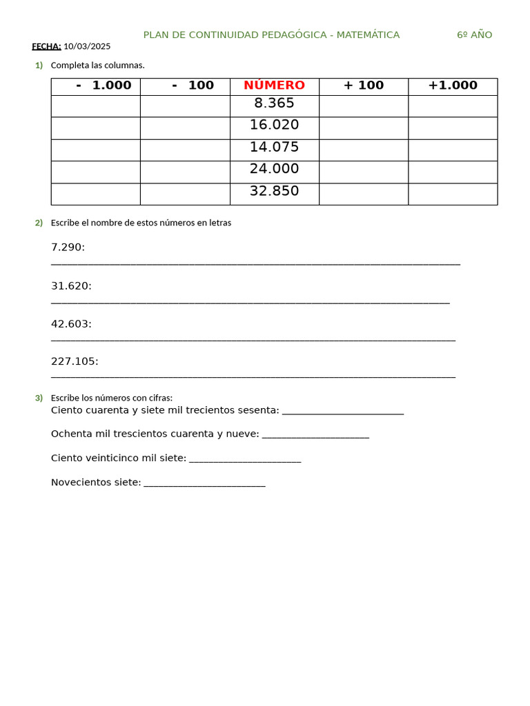 Continuidad Pedagógica - Matemática 6º | PDF