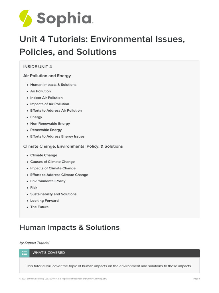 Unit 4 Tutorials Environmental Issues Policies and Solutions | PDF ...