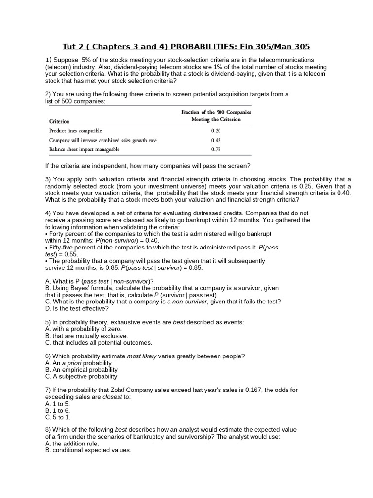 Tut 2 Questions Probabilities | PDF | Applied Mathematics | Probability Theory