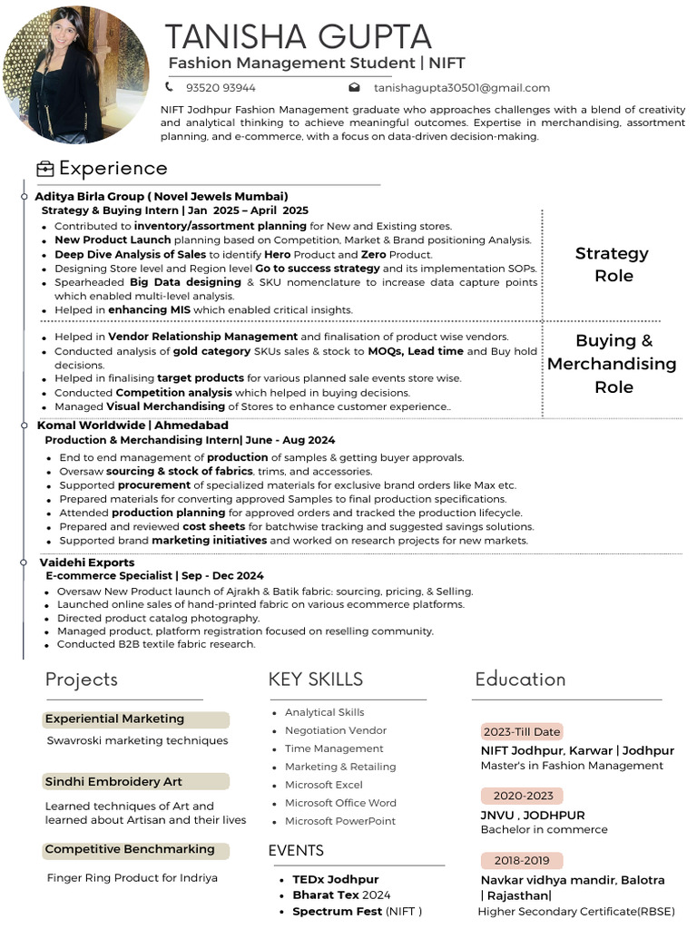 Tanisha Gupta, NIFT MFM (CV) | PDF | Marketing | Brand