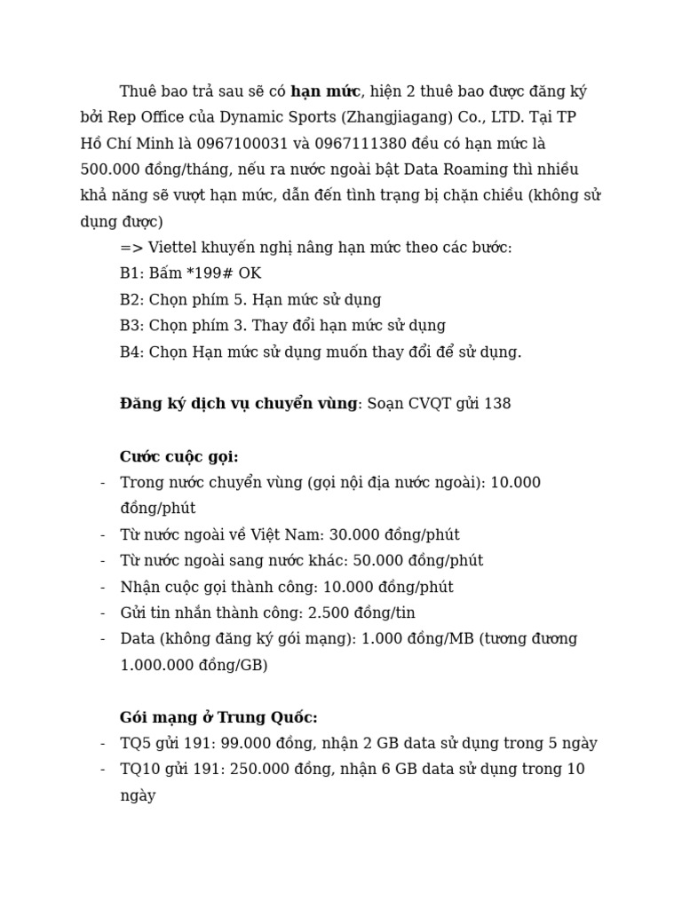 Gói M NG Viettel Khi Ra Nư C Ngoài | PDF