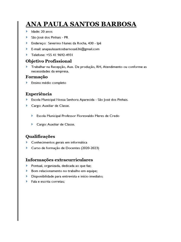 Curriculo Ana Paula | PDF